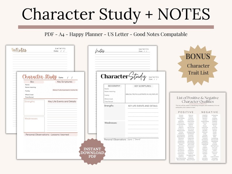 Bible Character Study Guide Printable Bible Study Template Daily ...
