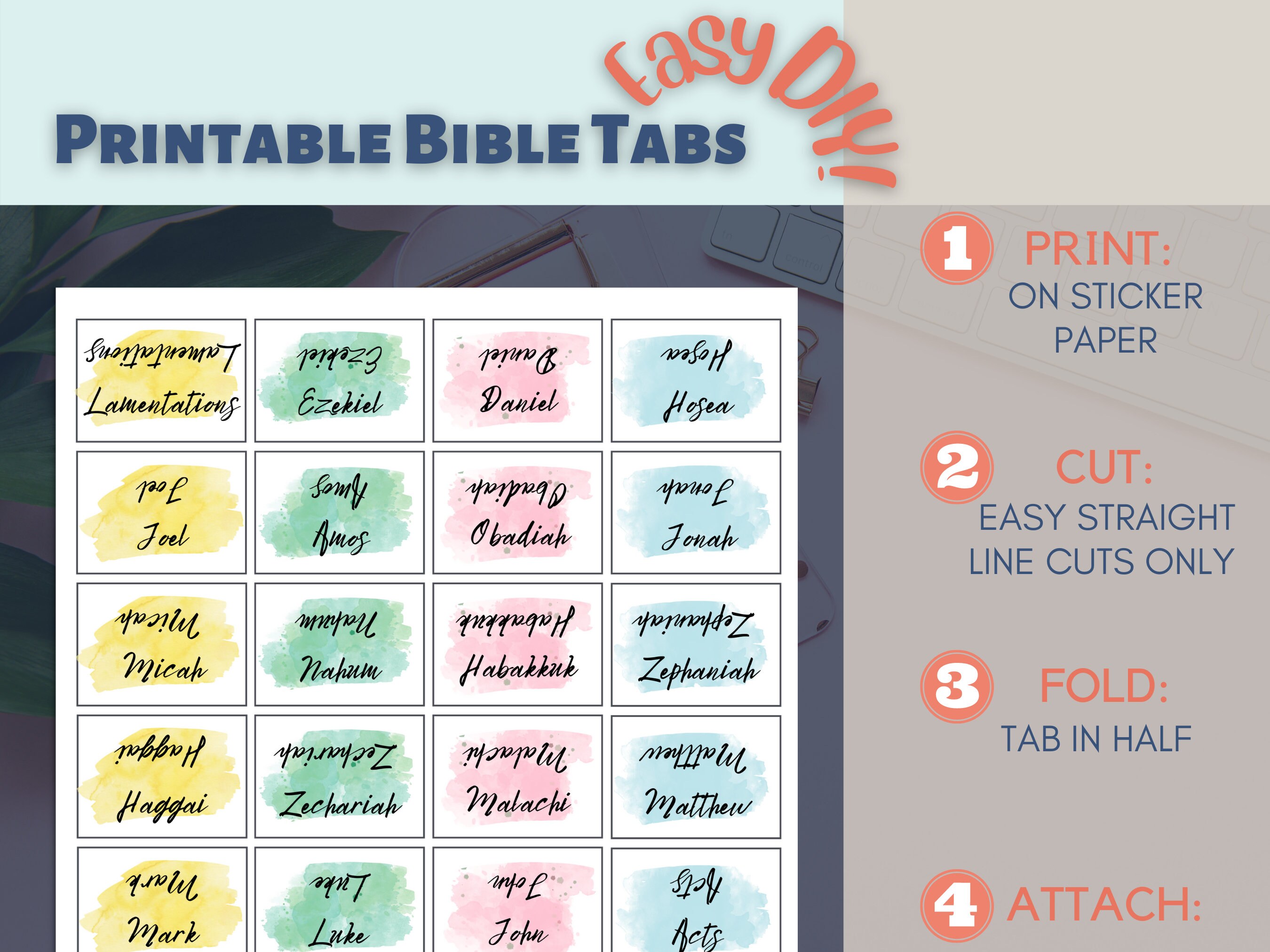 Printable Bible Tabs, Watercolor Bible Tabs, Bible Study Tools, Bible ...