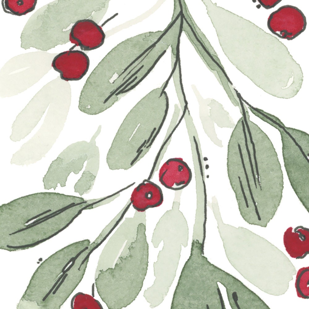 Mistletoe Watercolor Illustration, Mistletoe and Berries, Mistletoe ...