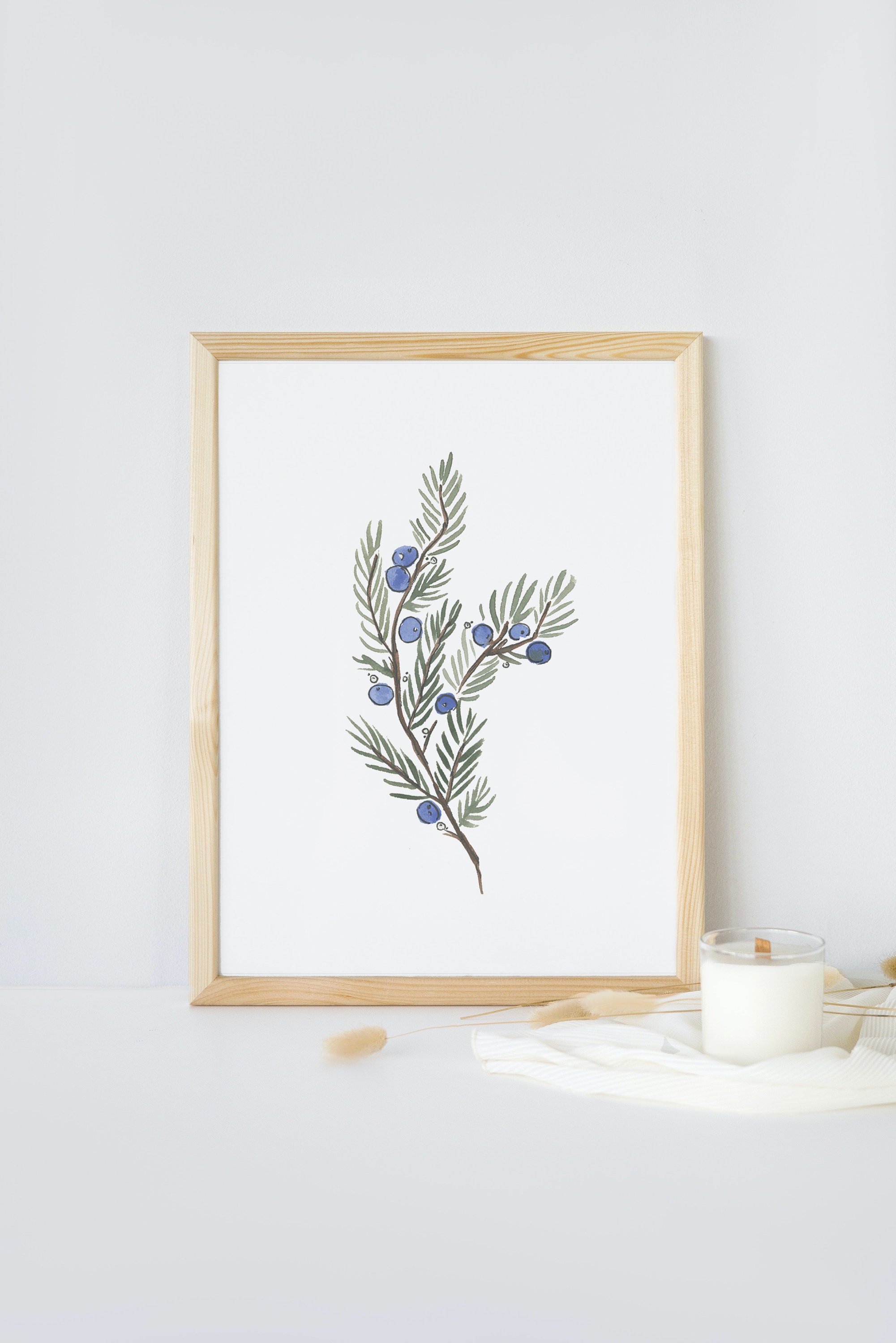 Juniper Branch Watercolor Art, Minimalist Branch Decor, Juniper Tree ...
