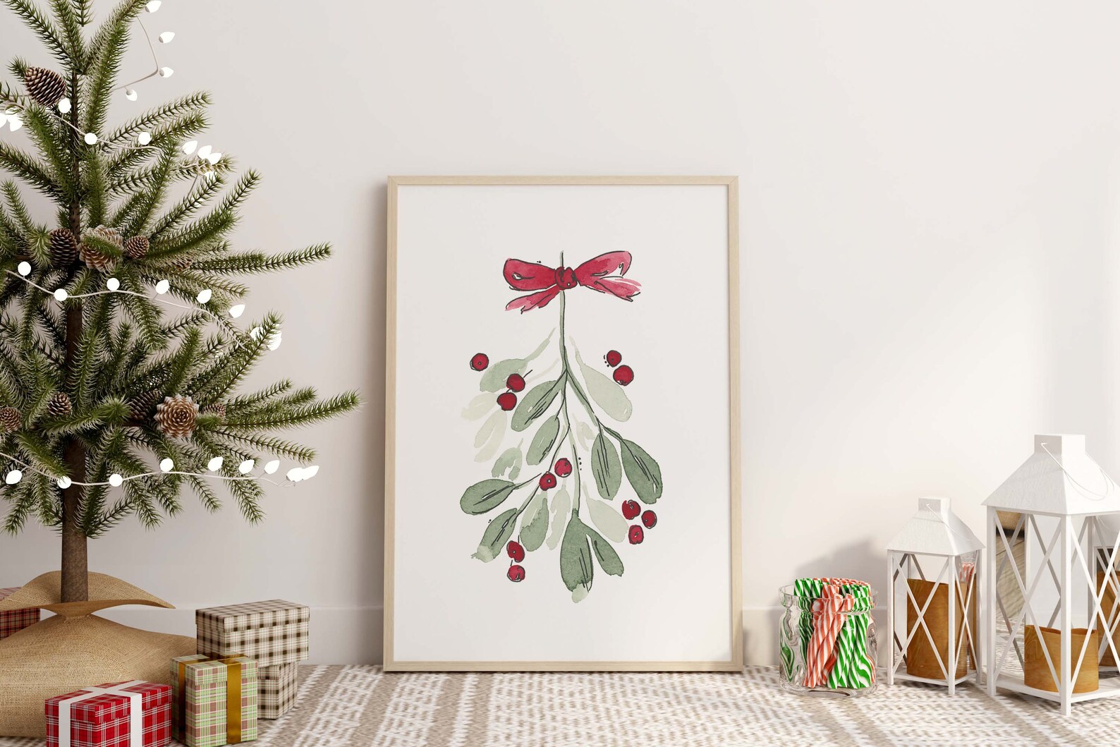 Mistletoe Watercolor Illustration, Mistletoe and Berries, Mistletoe ...