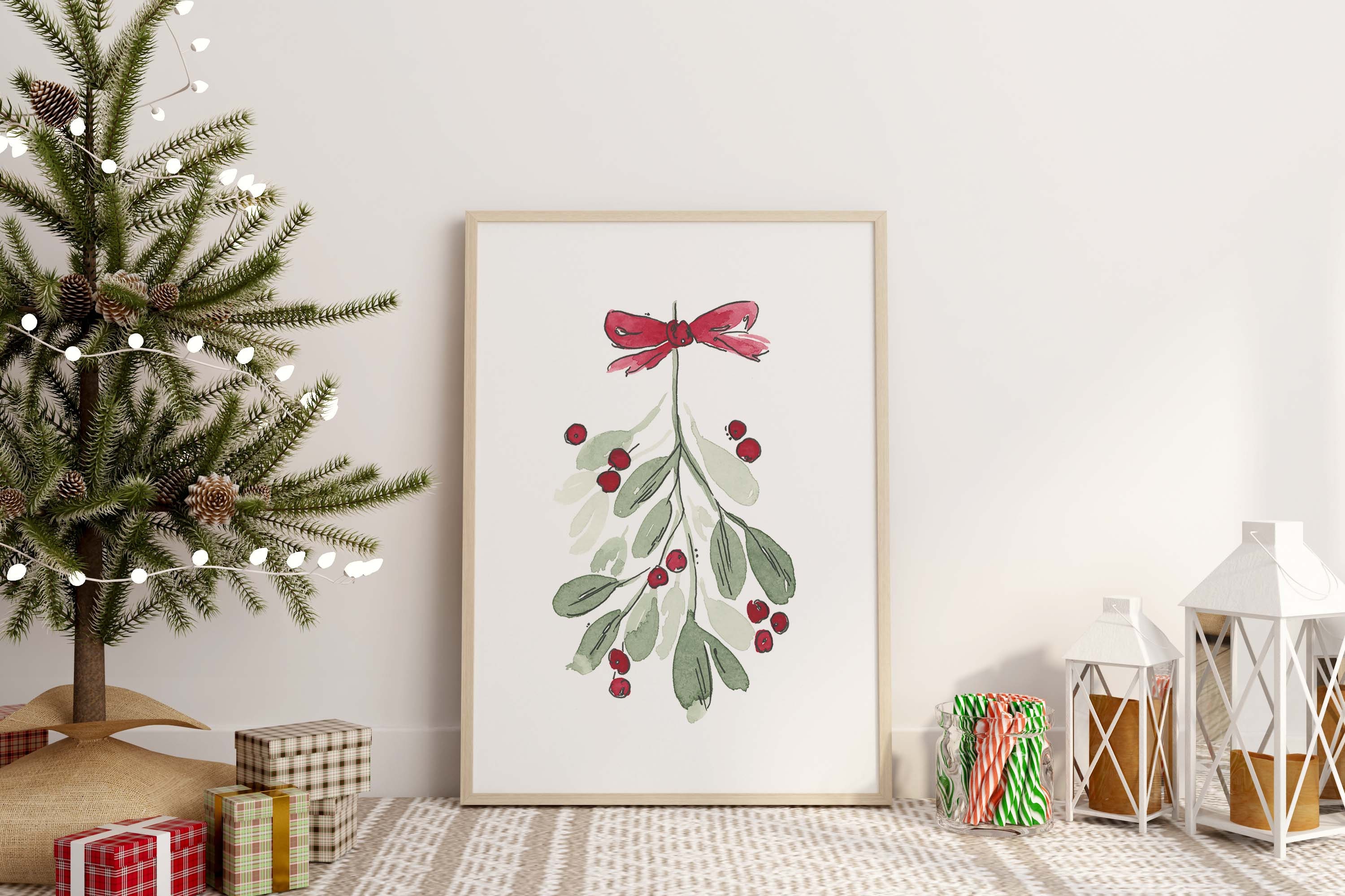 Mistletoe Watercolor Illustration, Mistletoe and Berries, Mistletoe ...