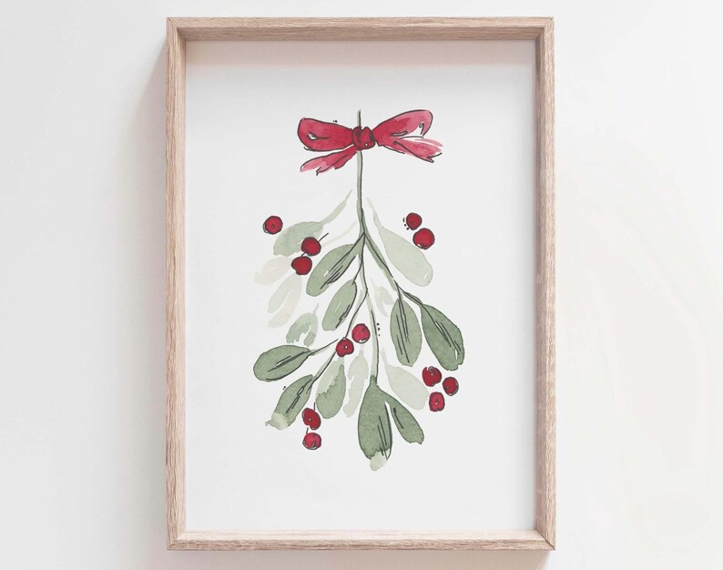 Mistletoe Watercolor Illustration, Mistletoe and Berries, Mistletoe ...