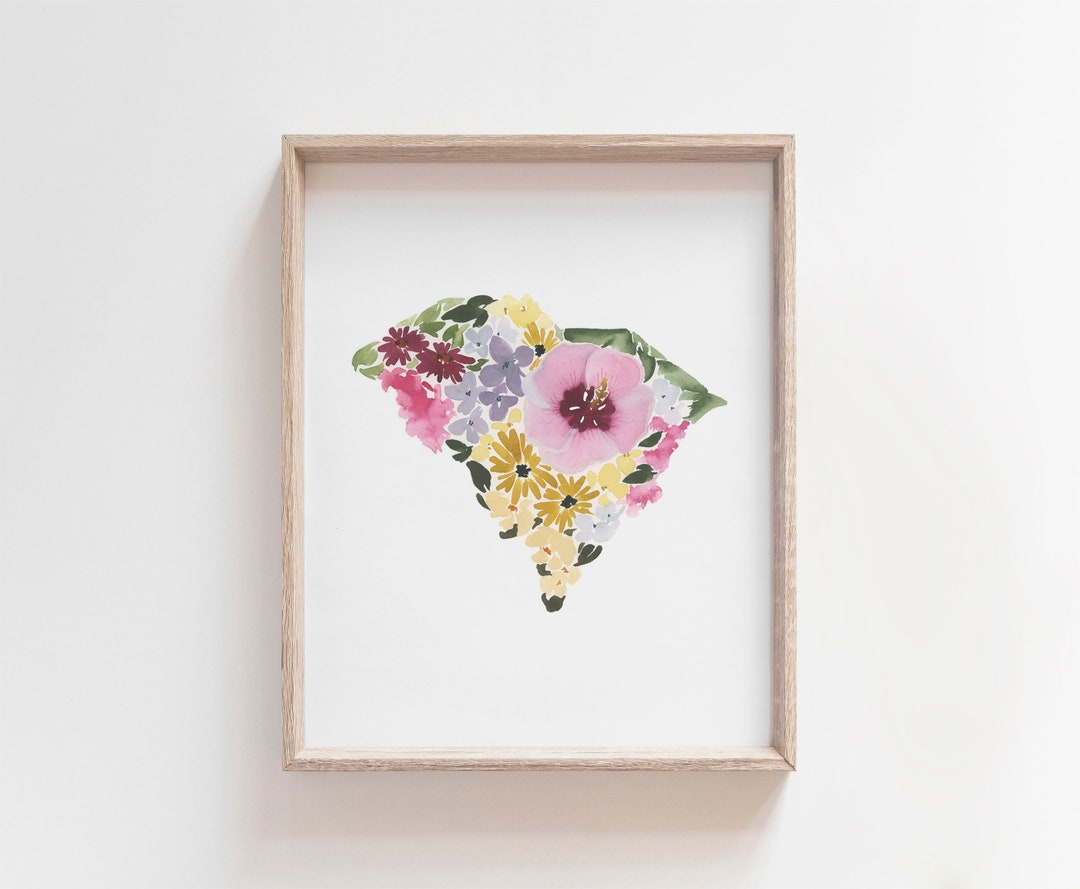 South Carolina Flowers State, Watercolor South Carolina Print, Local ...