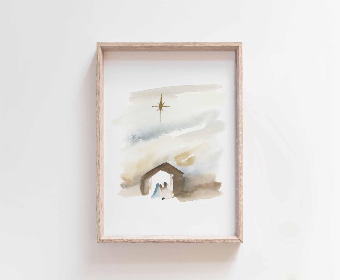 Simple Nativity Watercolor Art | Christmas Card Design Printable ...