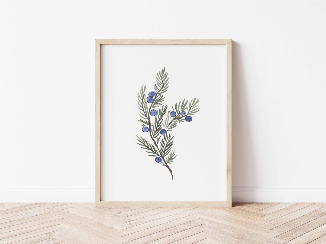 Juniper Branch Watercolor Art, Minimalist Branch Decor, Juniper Tree ...