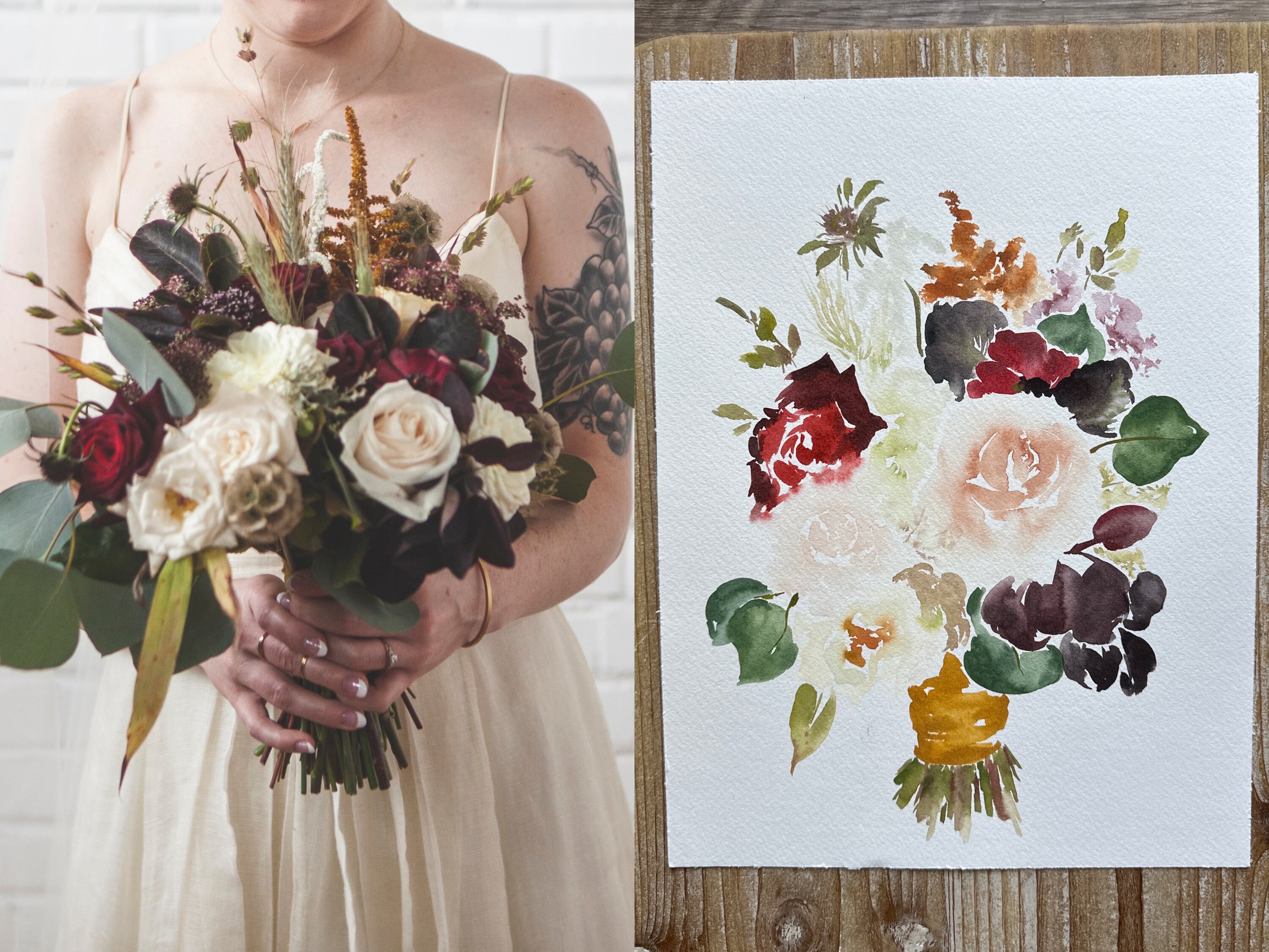Custom Bridal Bouquet Painting, 9x12 Original Watercolor, Personalized ...