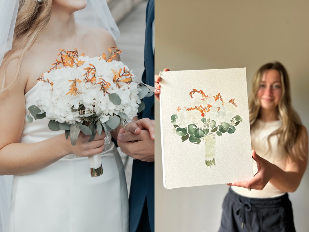 Custom Bridal Bouquet Painting, 9x12 Original Watercolor, Personalized ...