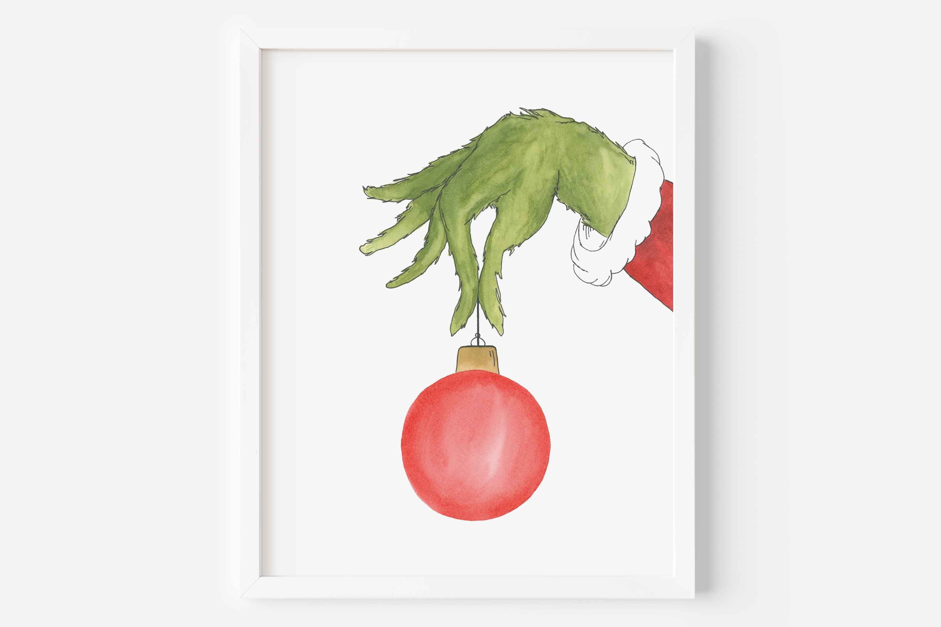 The Grinch Watercolor Art, Grinch Hand, Holding Ornament, Holiday Print ...