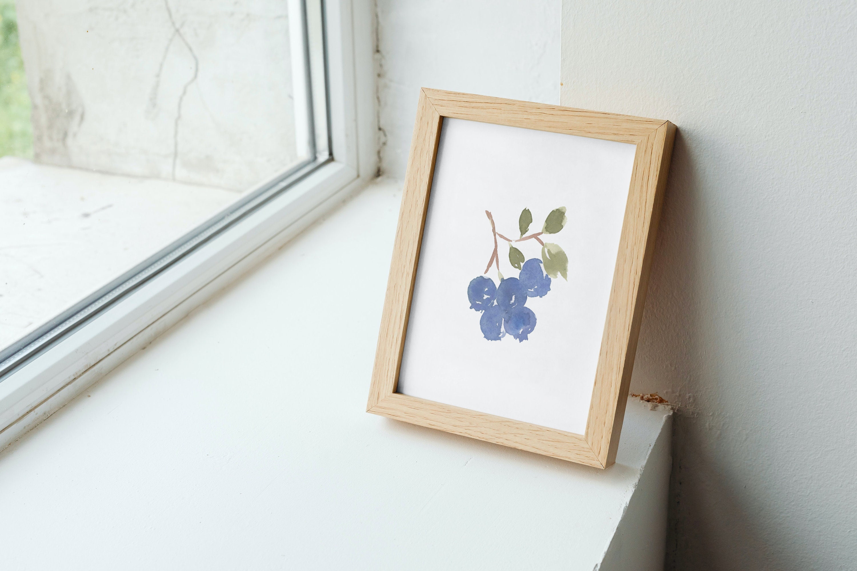 Blueberry Branch Watercolor, Minimal Kitchen Art, Simple Fruit Print ...