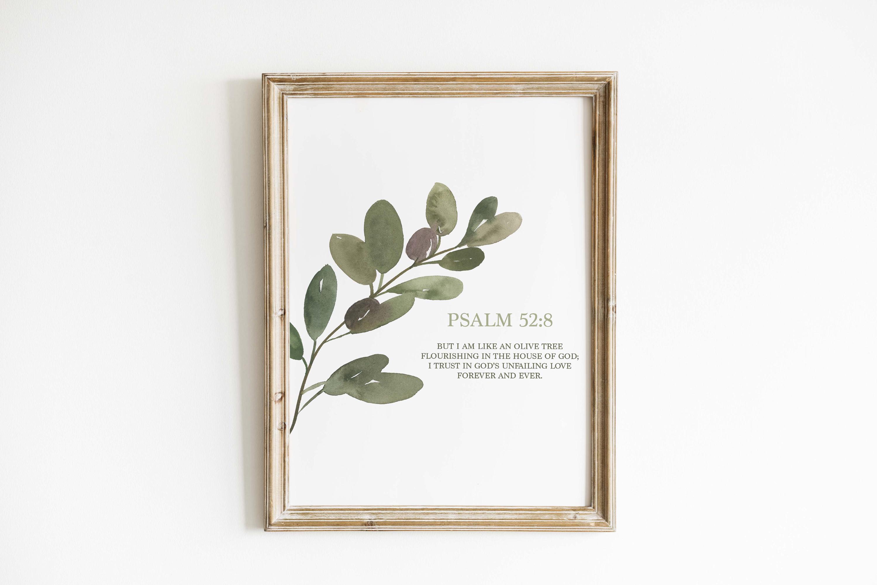 Olive Branch Watercolor Wall Art | Psalm 52:8 Scripture Print ...
