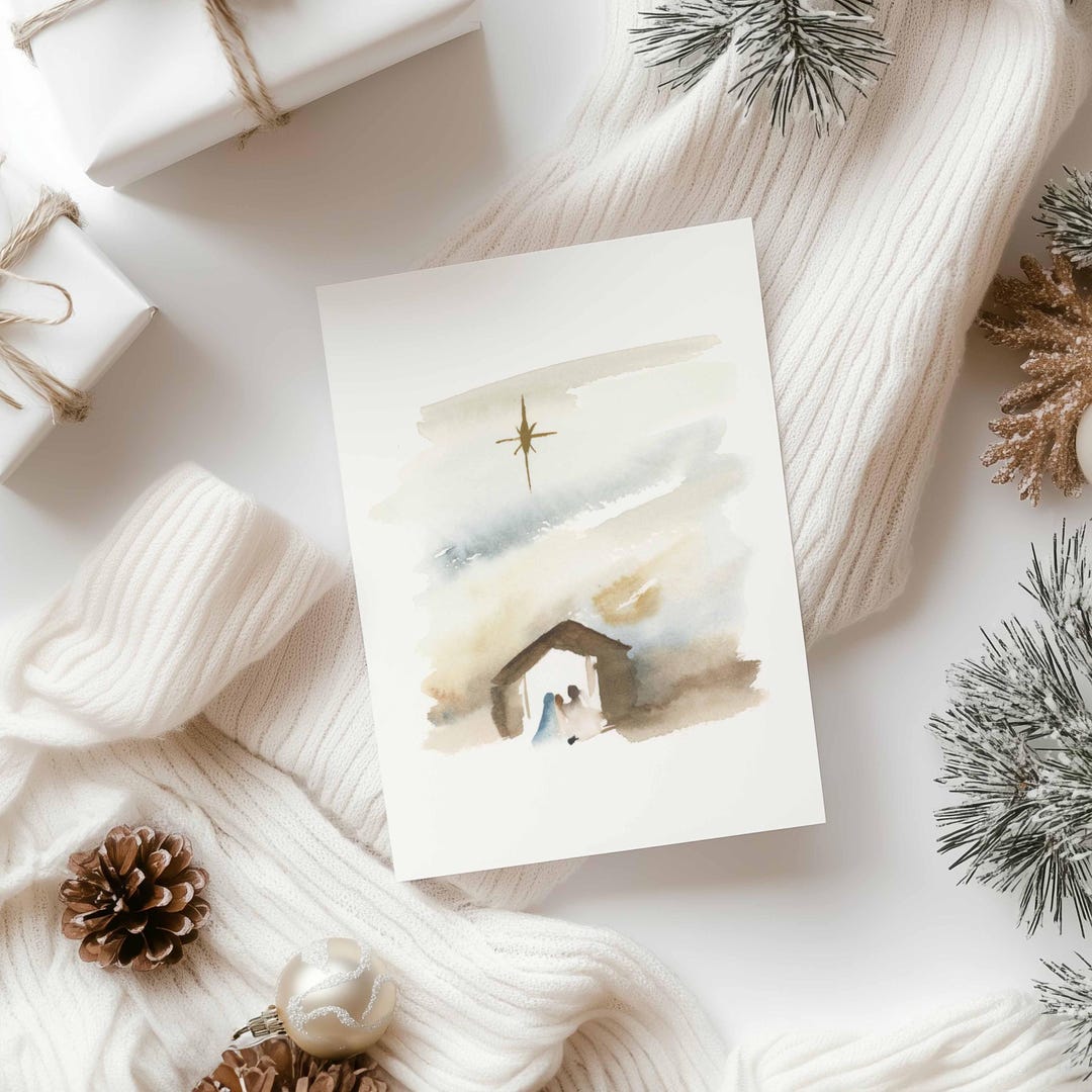 Simple Nativity Watercolor Art | Christmas Card Design Printable ...