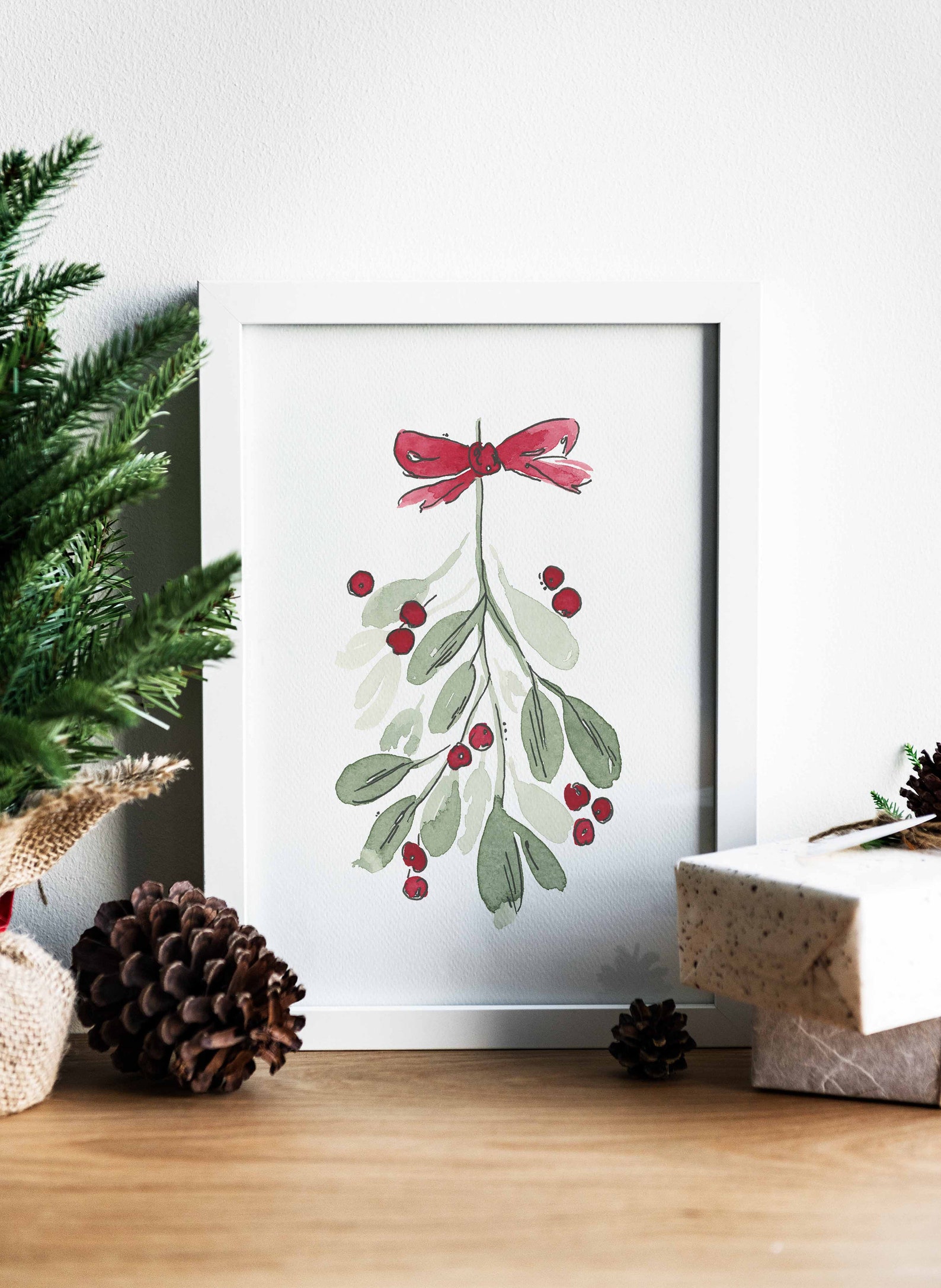 Mistletoe Watercolor Illustration, Christmas Printable, Holiday Decor ...