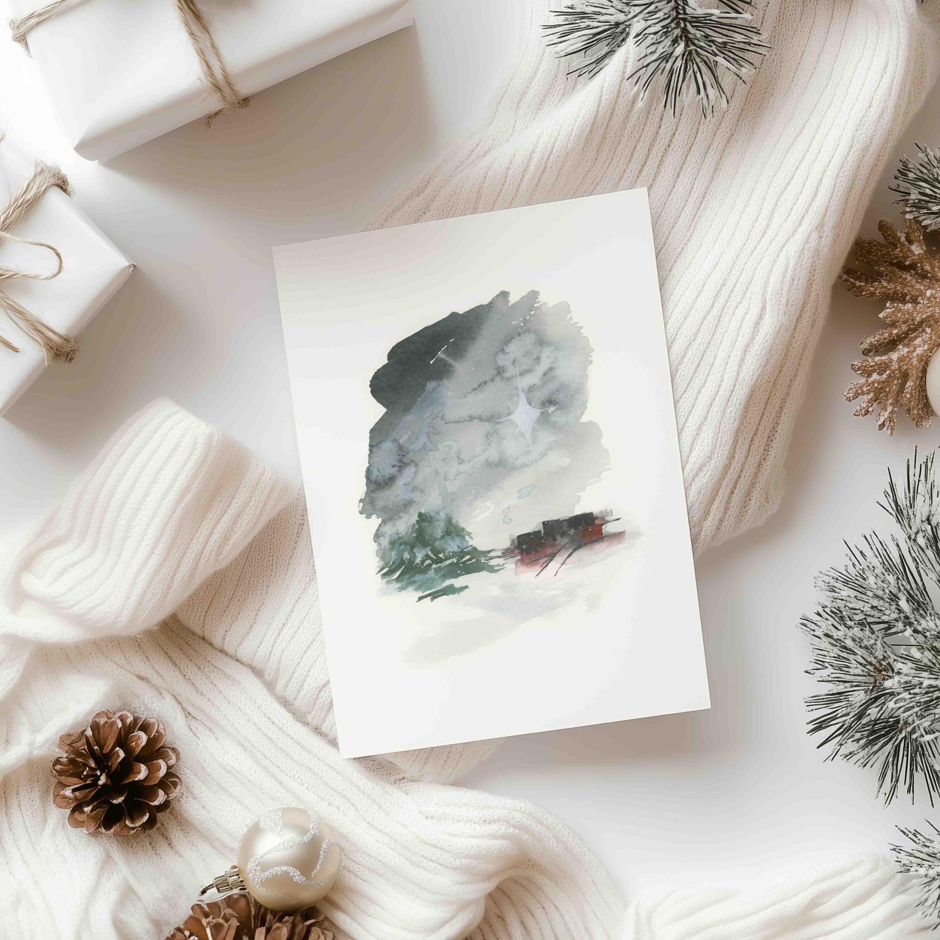 Bethlehem Nativity Scene Watercolor Art | Christmas Card Design ...