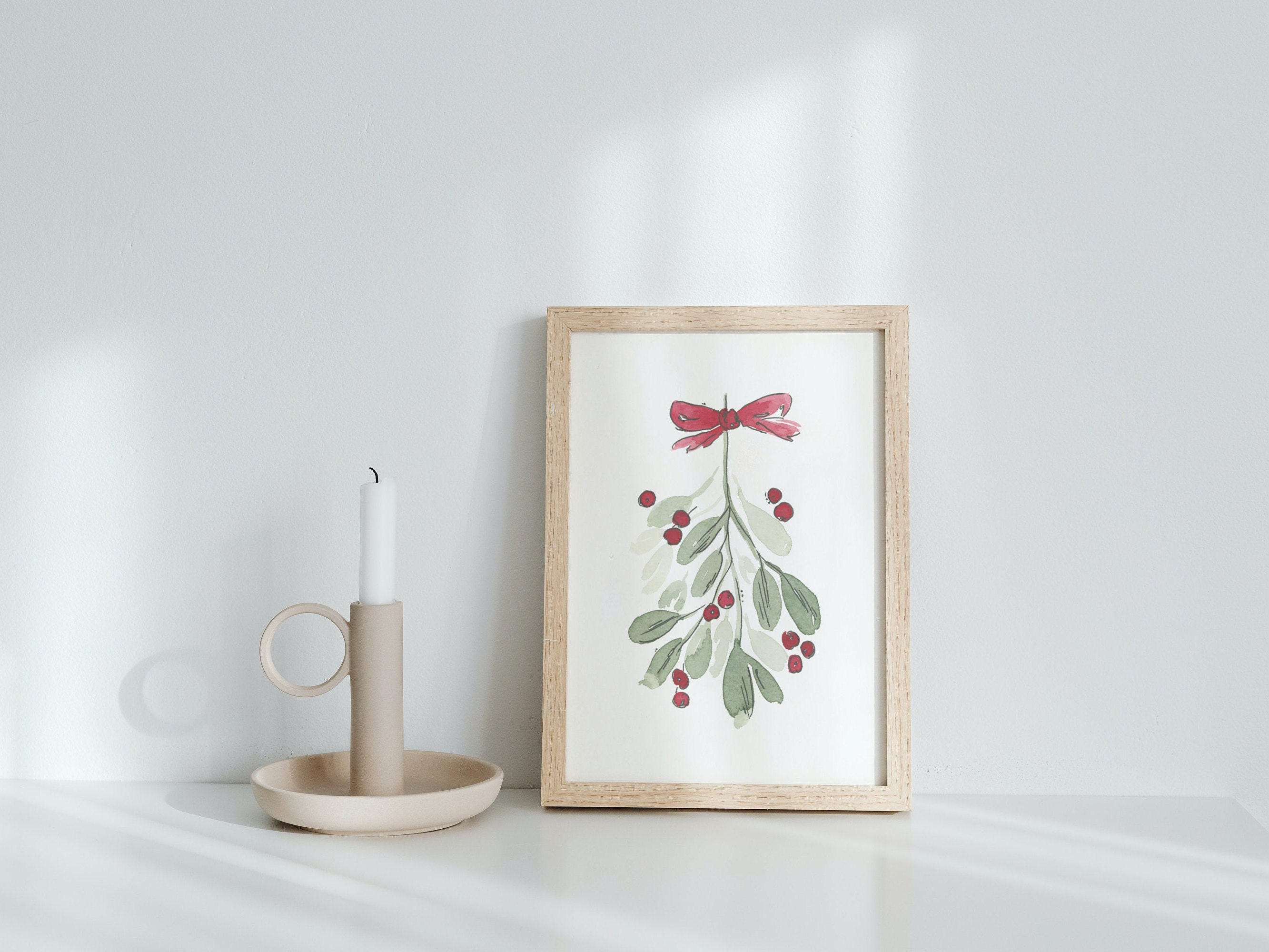 Mistletoe Watercolor Illustration, Mistletoe and Berries, Mistletoe ...