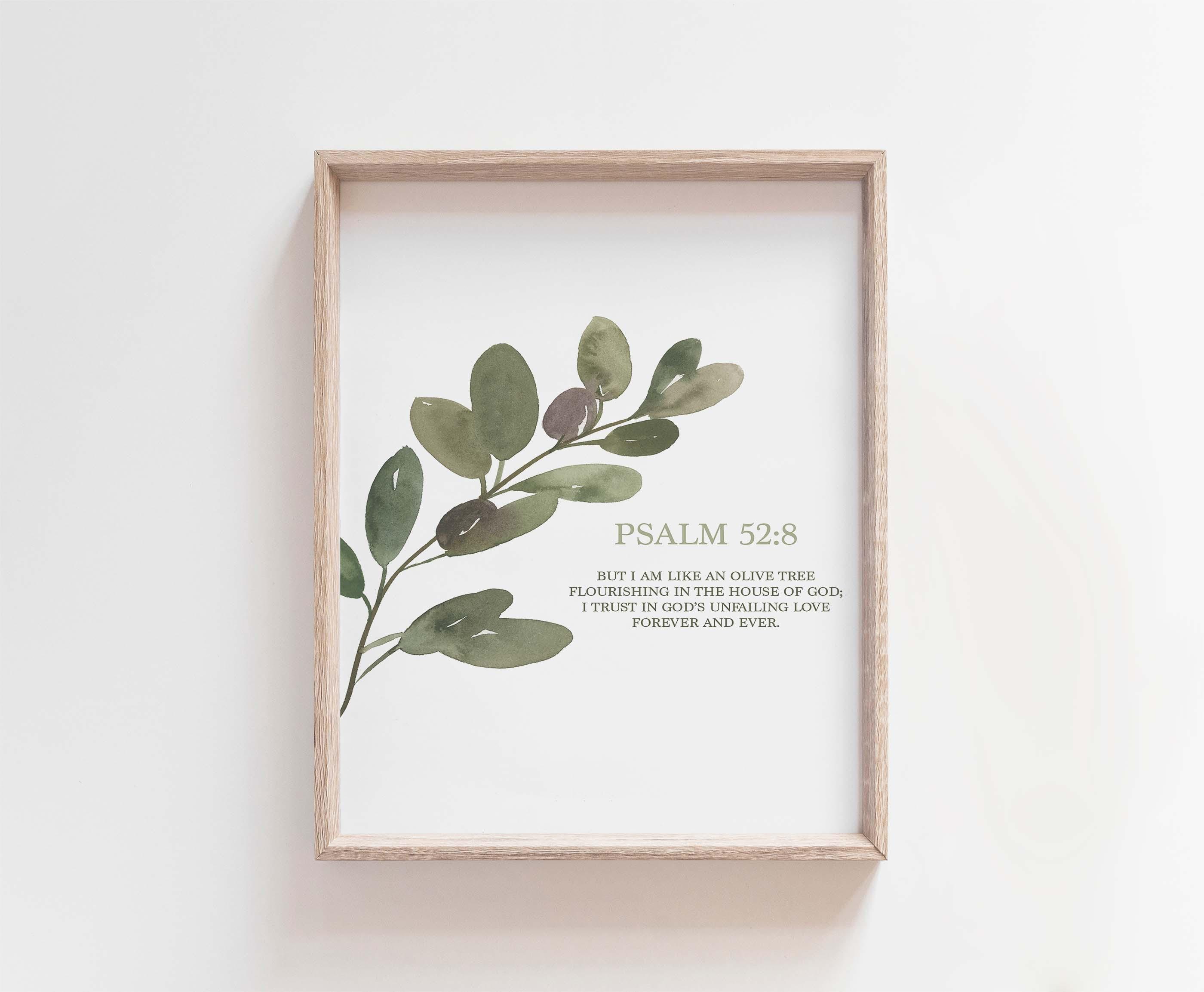 Olive Branch Watercolor Wall Art | Psalm 52:8 Scripture Print ...