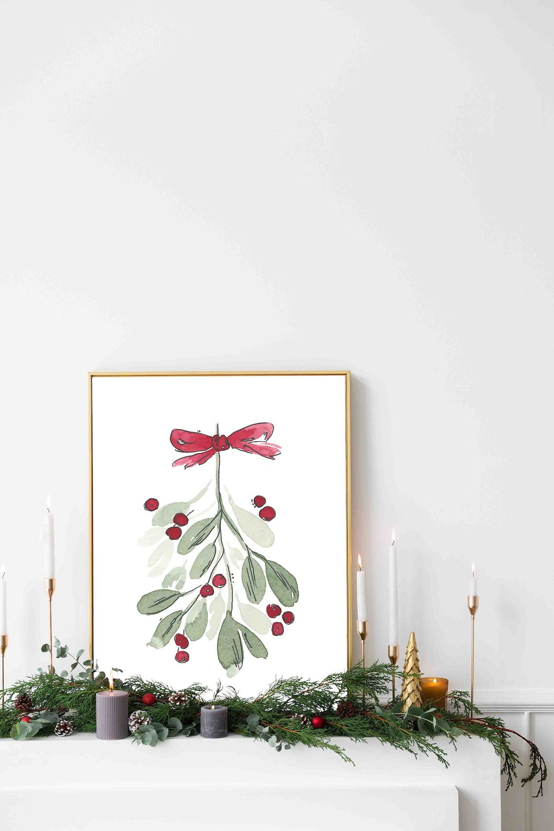 Mistletoe Watercolor Illustration, Christmas Printable, Holiday Decor ...