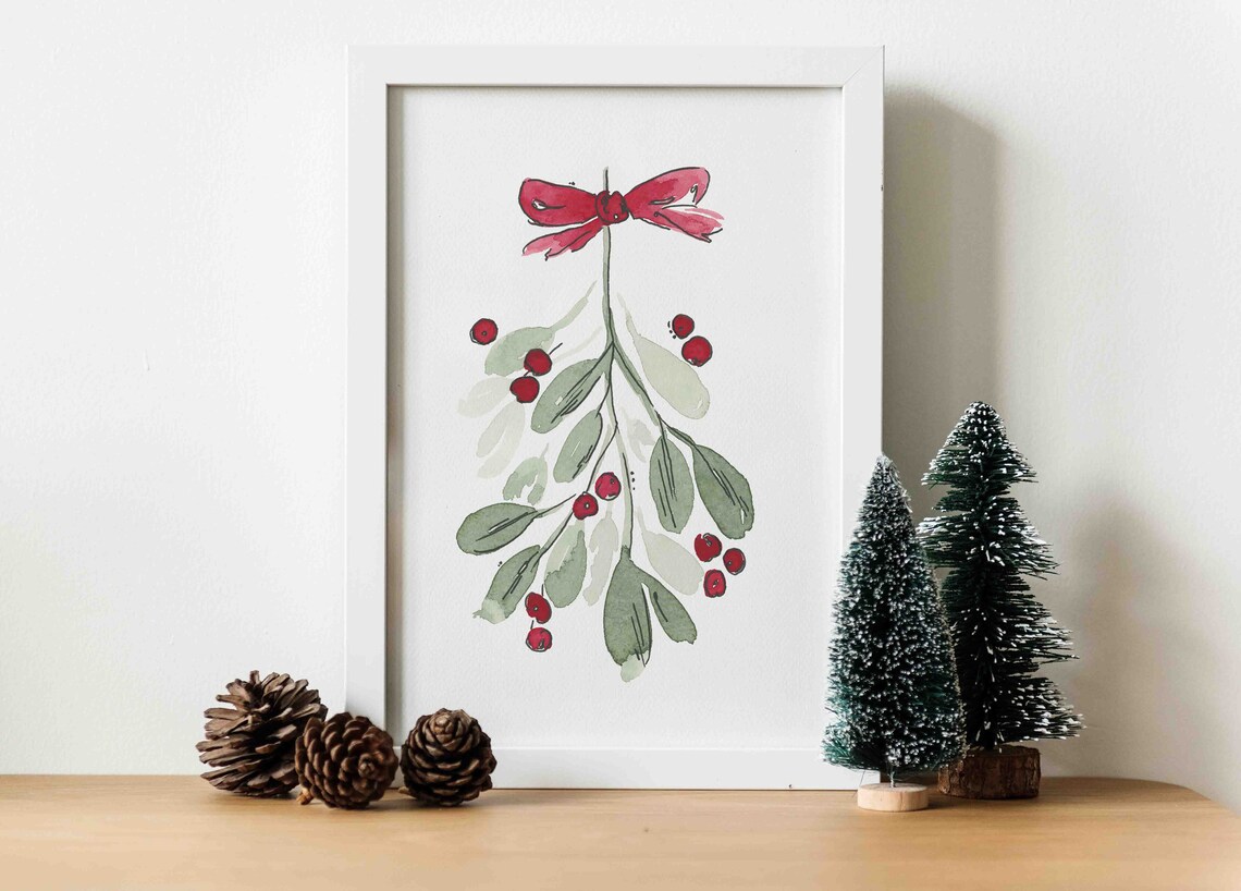 Mistletoe Watercolor Illustration, Christmas Printable, Holiday Decor ...