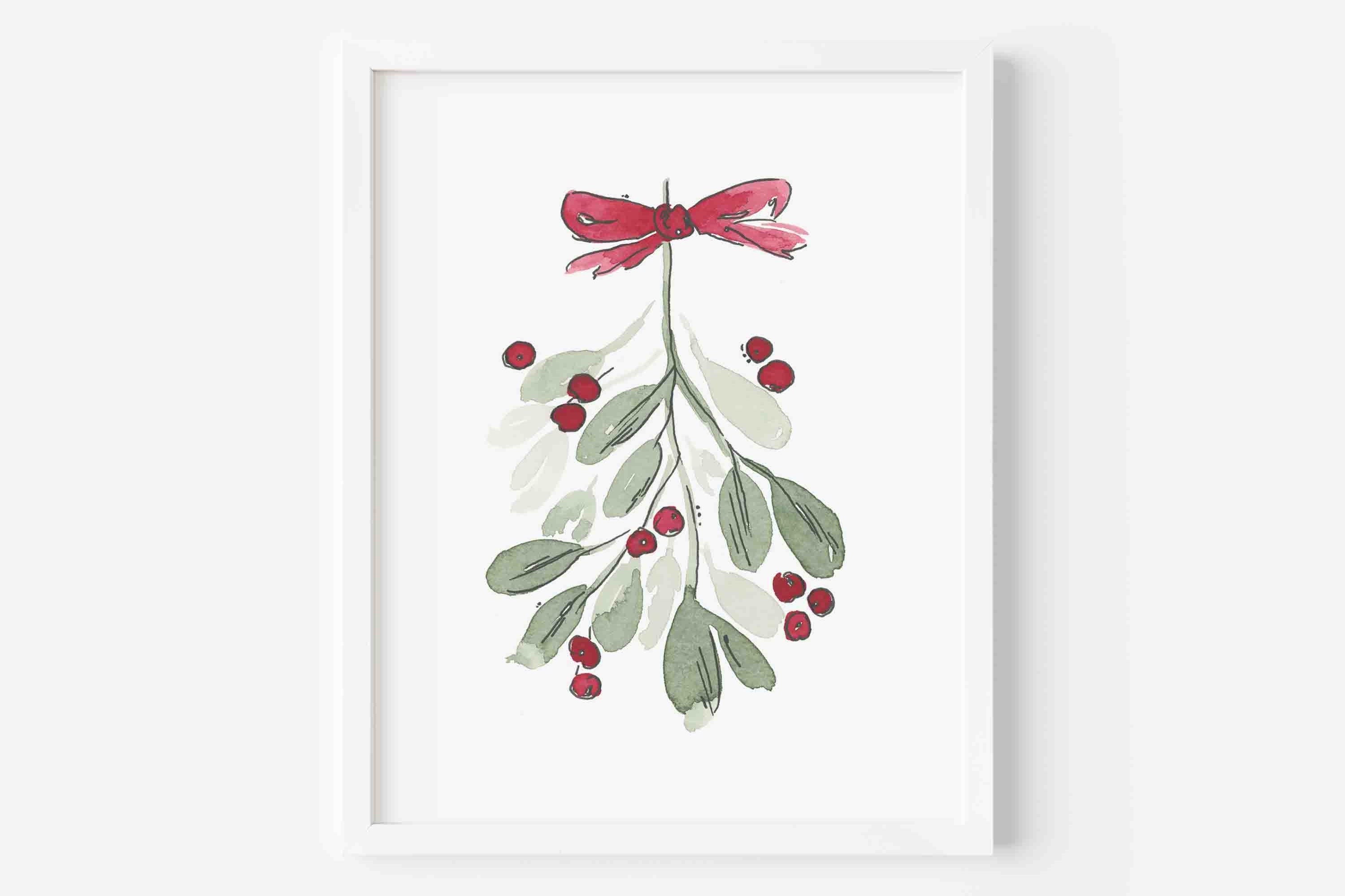 Mistletoe Watercolor Illustration, Christmas Printable, Holiday Decor ...