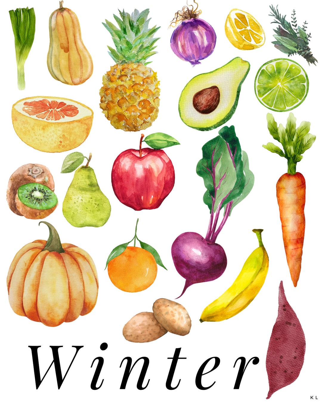 Seasonal Produce Print - Dietitian Prints - Kitchen Prints - Food Decor ...