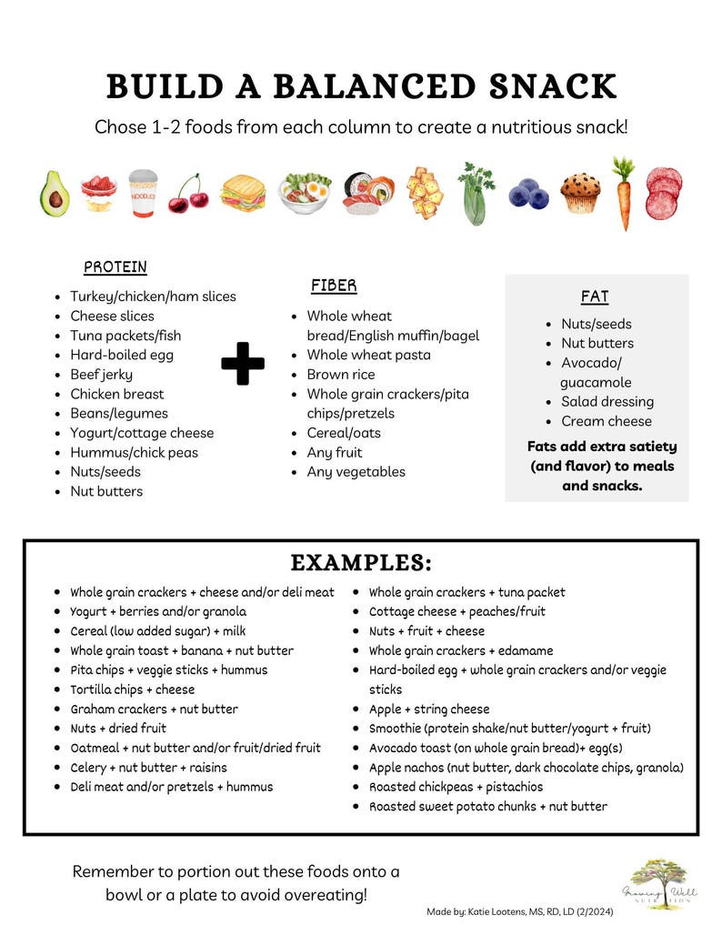 Creating a Balanced Snack Handout for Dietitians/moms/teachers - Etsy