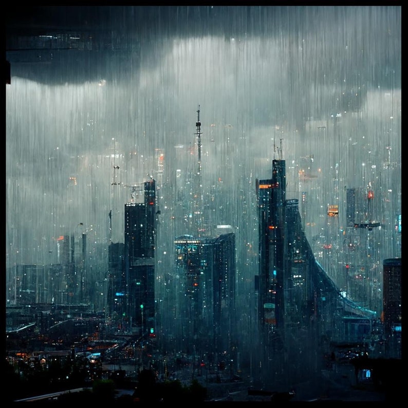 Future City Rainfall Aluminum Print - Etsy