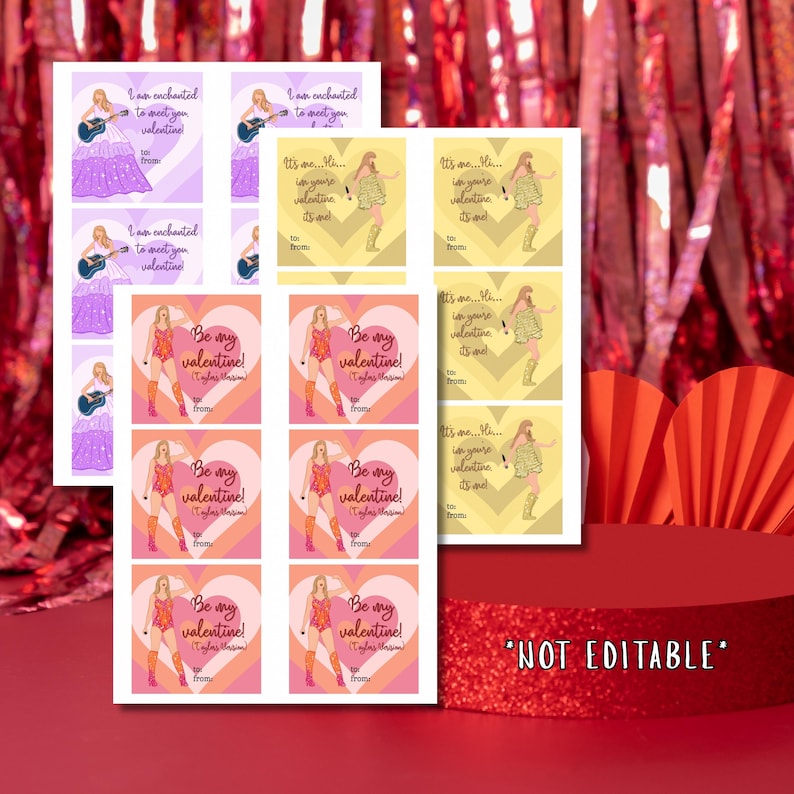 Swiftie Valentines Day Cards | Classroom Gift Tags Taylor Swift (PDF ...