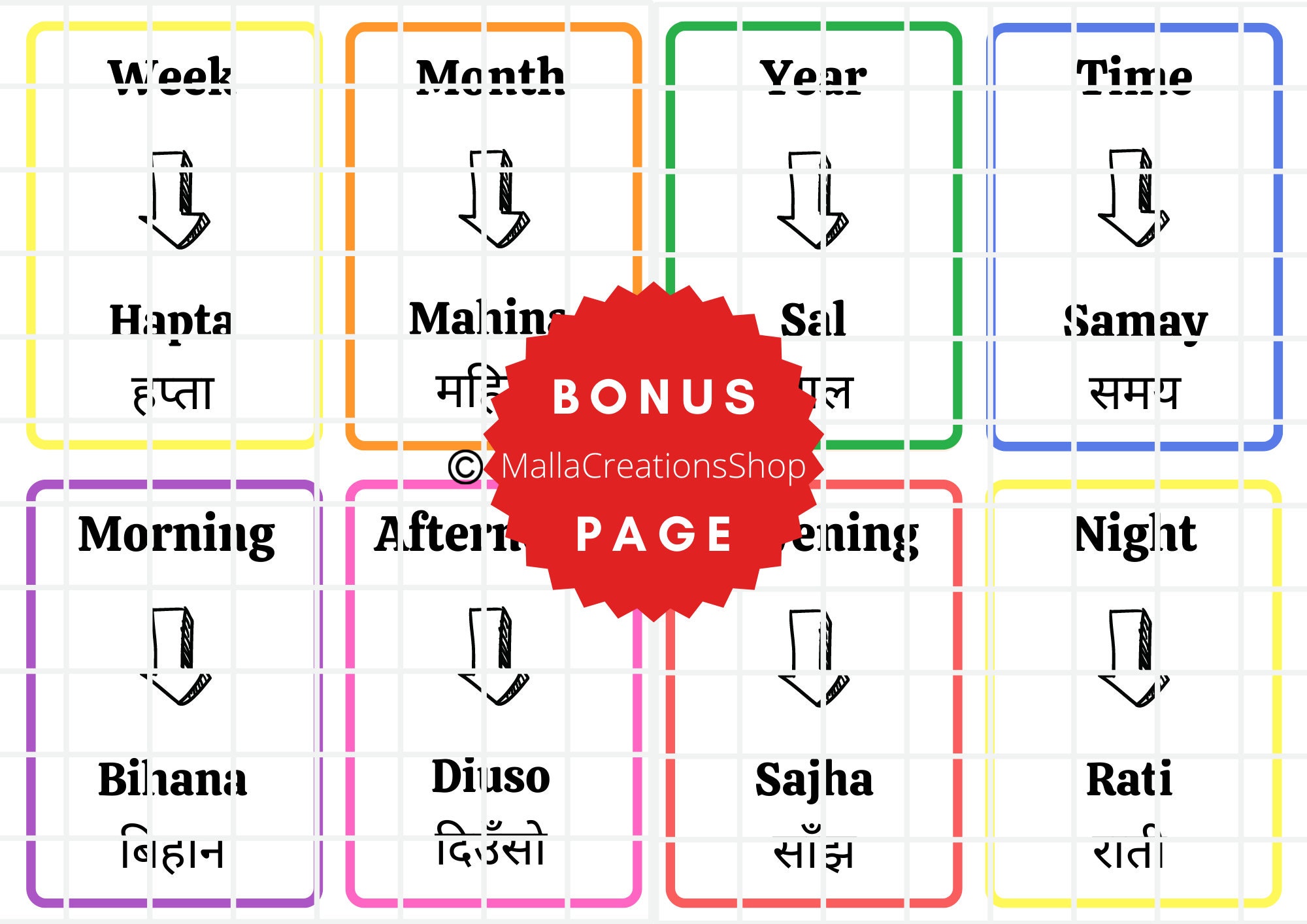 Printable Nepali Flashcards: Days - Etsy UK