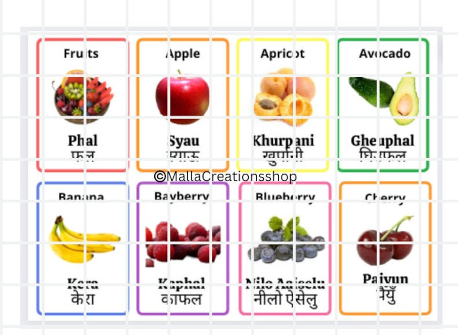 Printable Nepali Flashcards: Fruits - Etsy