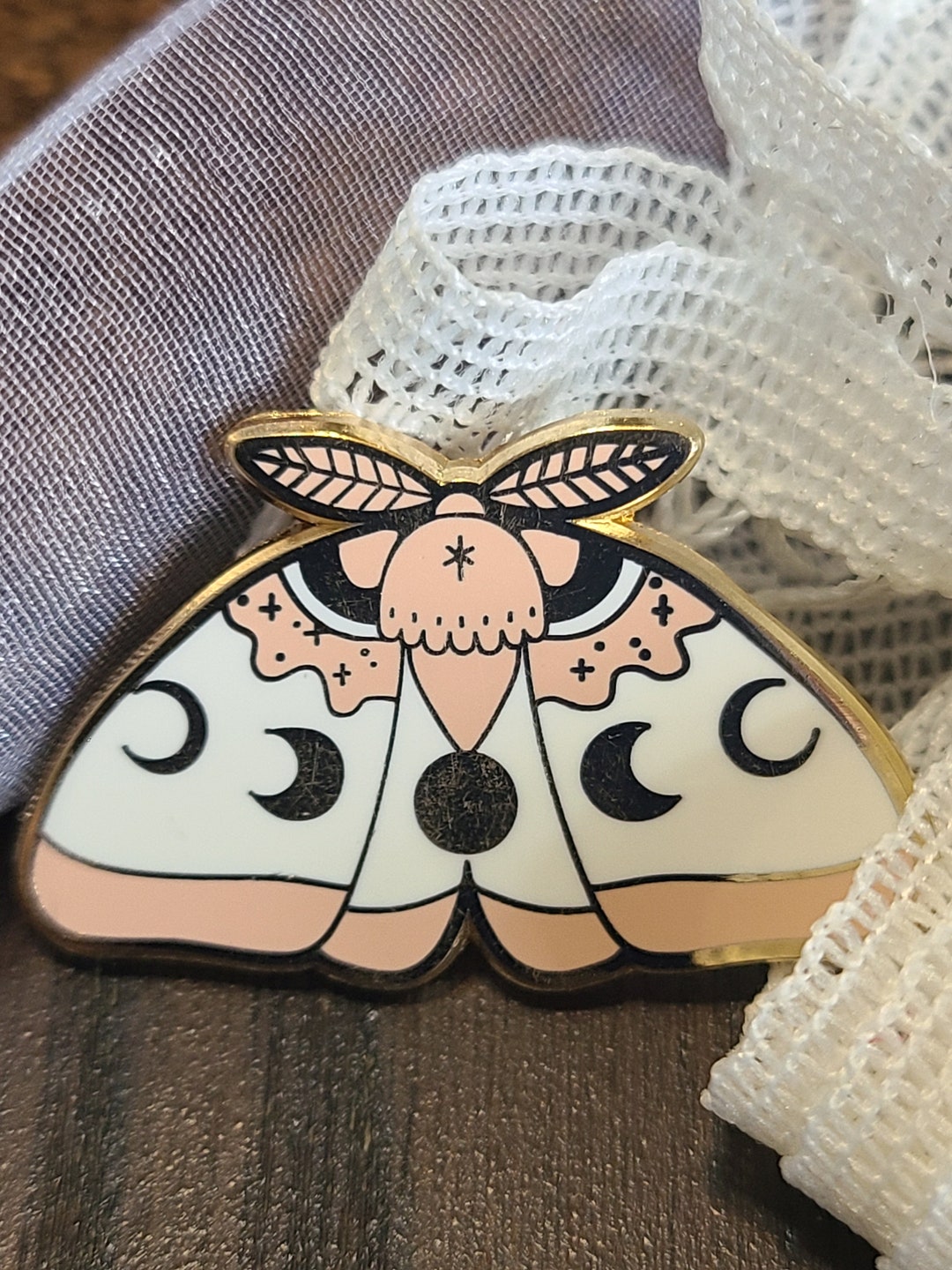 Pink Moon Phases Lunar Moth Enamel Pin. Gold Fluffy Moth or - Etsy