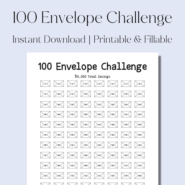 100 Envelope Challenge Fillable Printable - Etsy