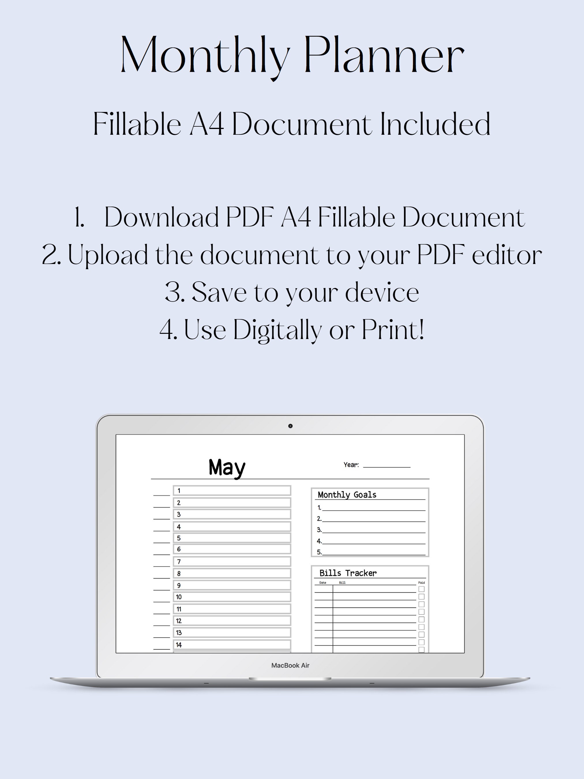 12 Month Monthly Planner | Printable Planner | Planner Bundle | Instant ...