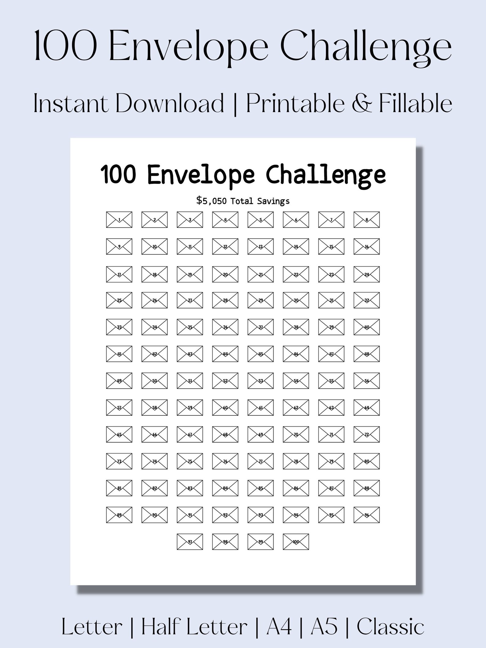 100 Envelope Challenge Printable Savings Challenges Instant Download ...
