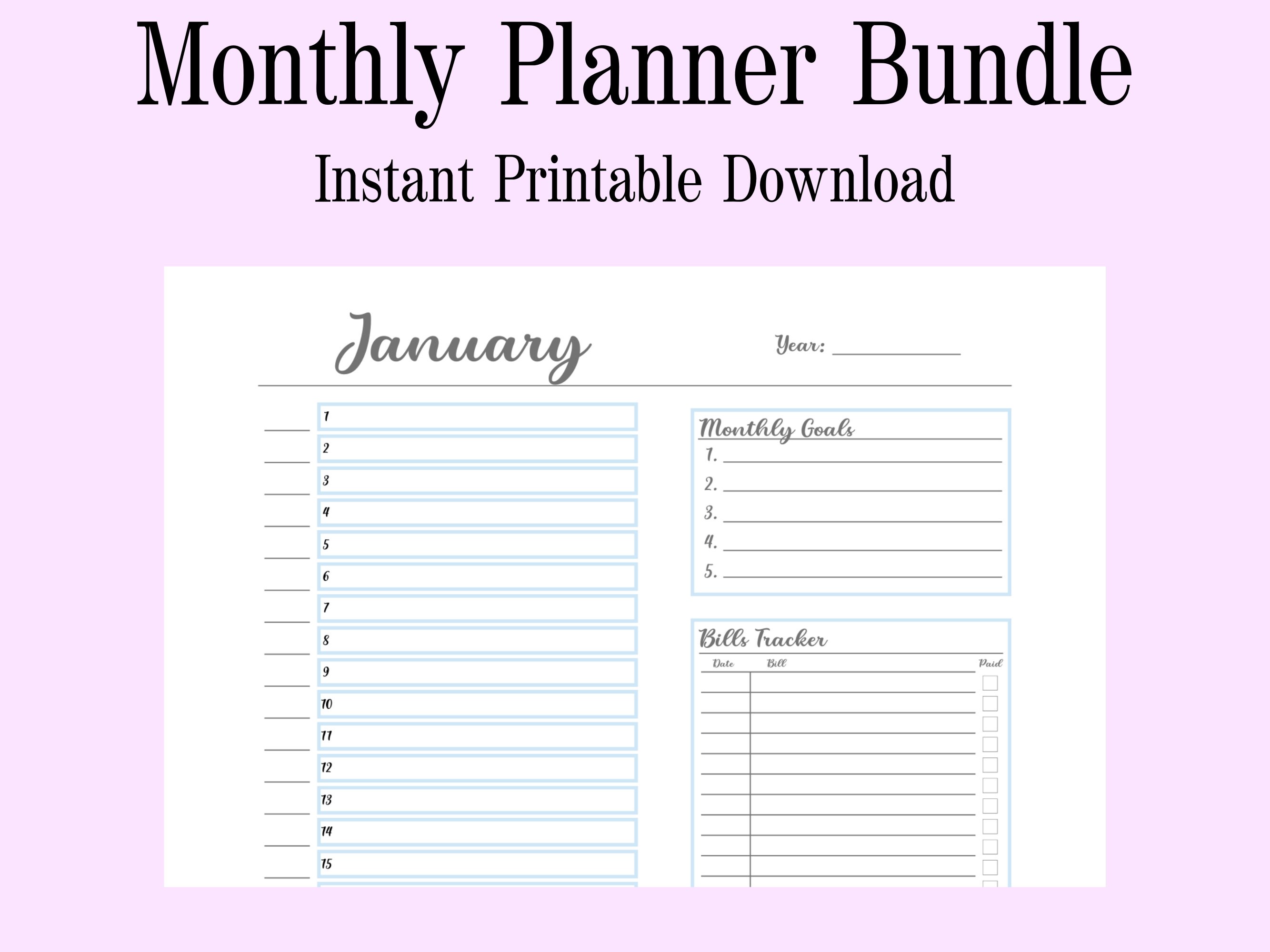 12 Month Monthly Planner Printable Planner Planner Bundle - Etsy Canada
