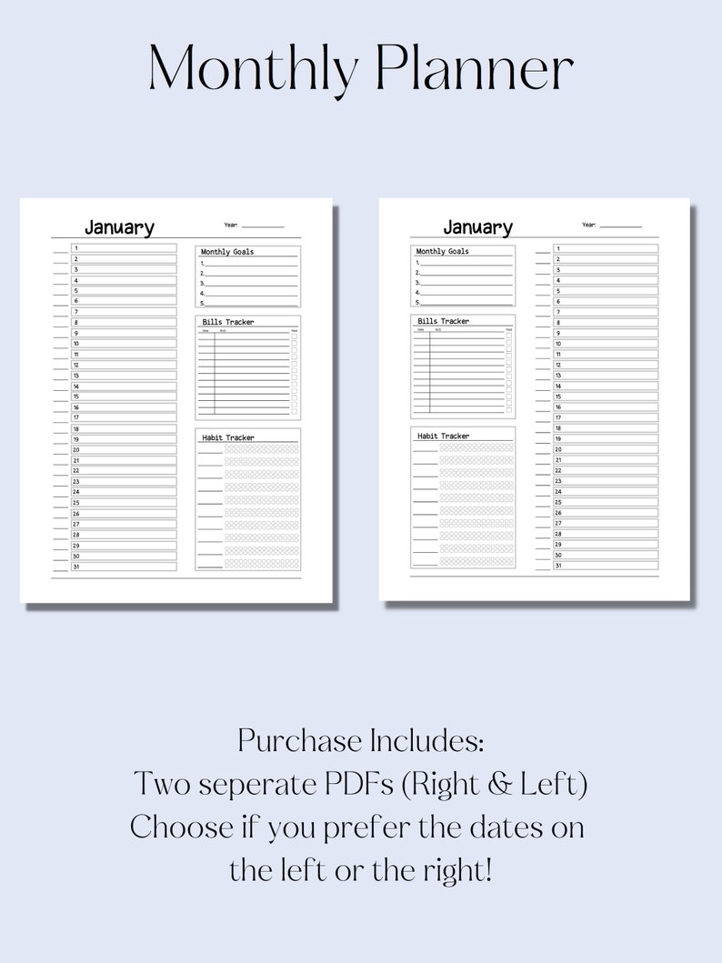 12 Month Monthly Planner | Printable Planner | Planner Bundle | Instant ...