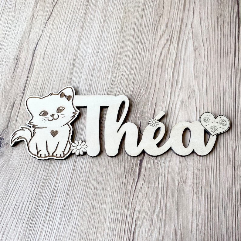 Personalized Wooden Name Sign With Cat – Children's Room Decoration ...