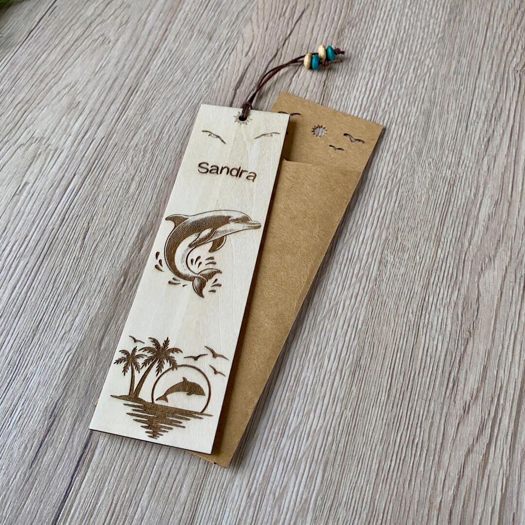 Personalized Wooden Bookmark - Dolphin and Seascape Bookmark - Seaside ...