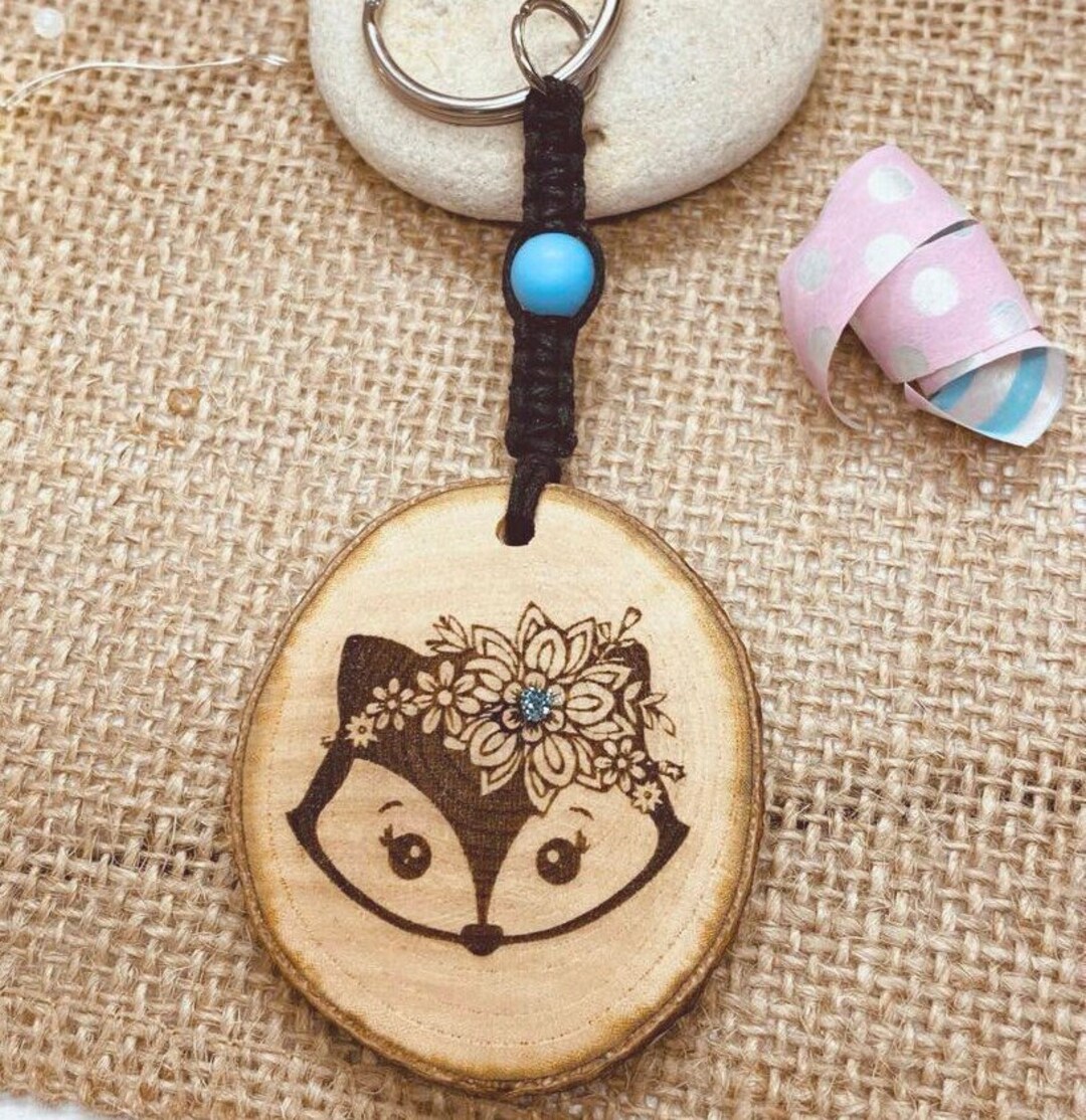 Fox Key Ring Wooden Key Ring Personalized First Name Key Ring Wooden ...