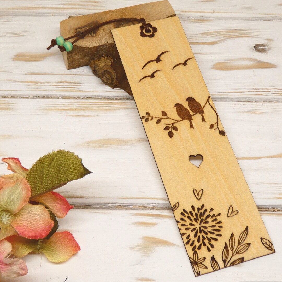 Personalized Wooden Bookmark Bird Bookmark on a Tree Branch Flower ...