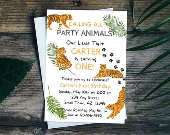 Tiger Girls Birthday Customizable Invitation, Cute Tiger Themed Kids ...