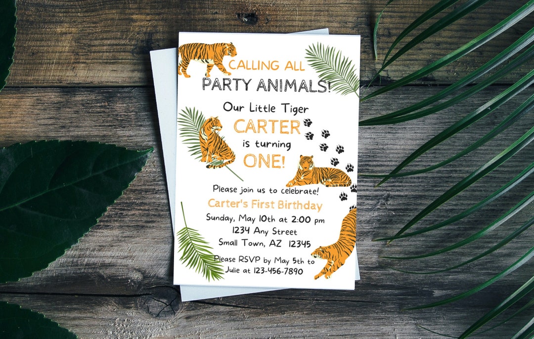 Tiger Birthday Party Invitation -- Digital Download - Etsy