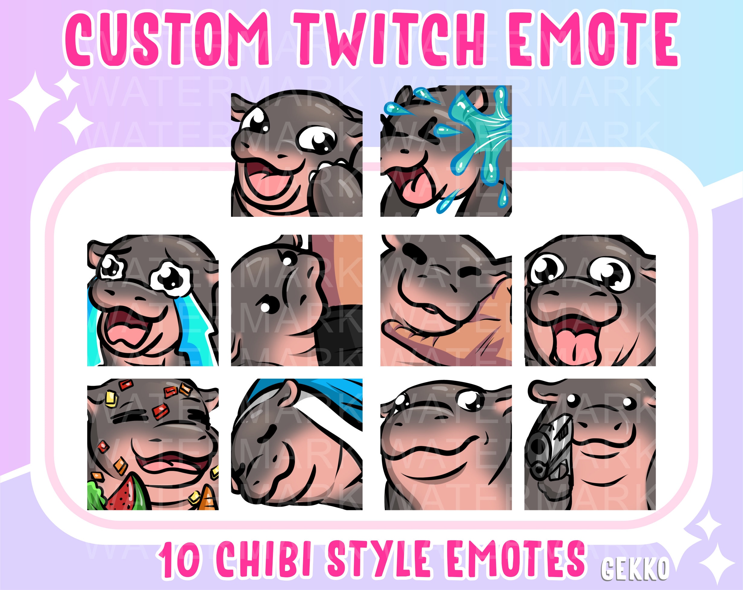 Hippo Kawaii Emotes Pack - Etsy