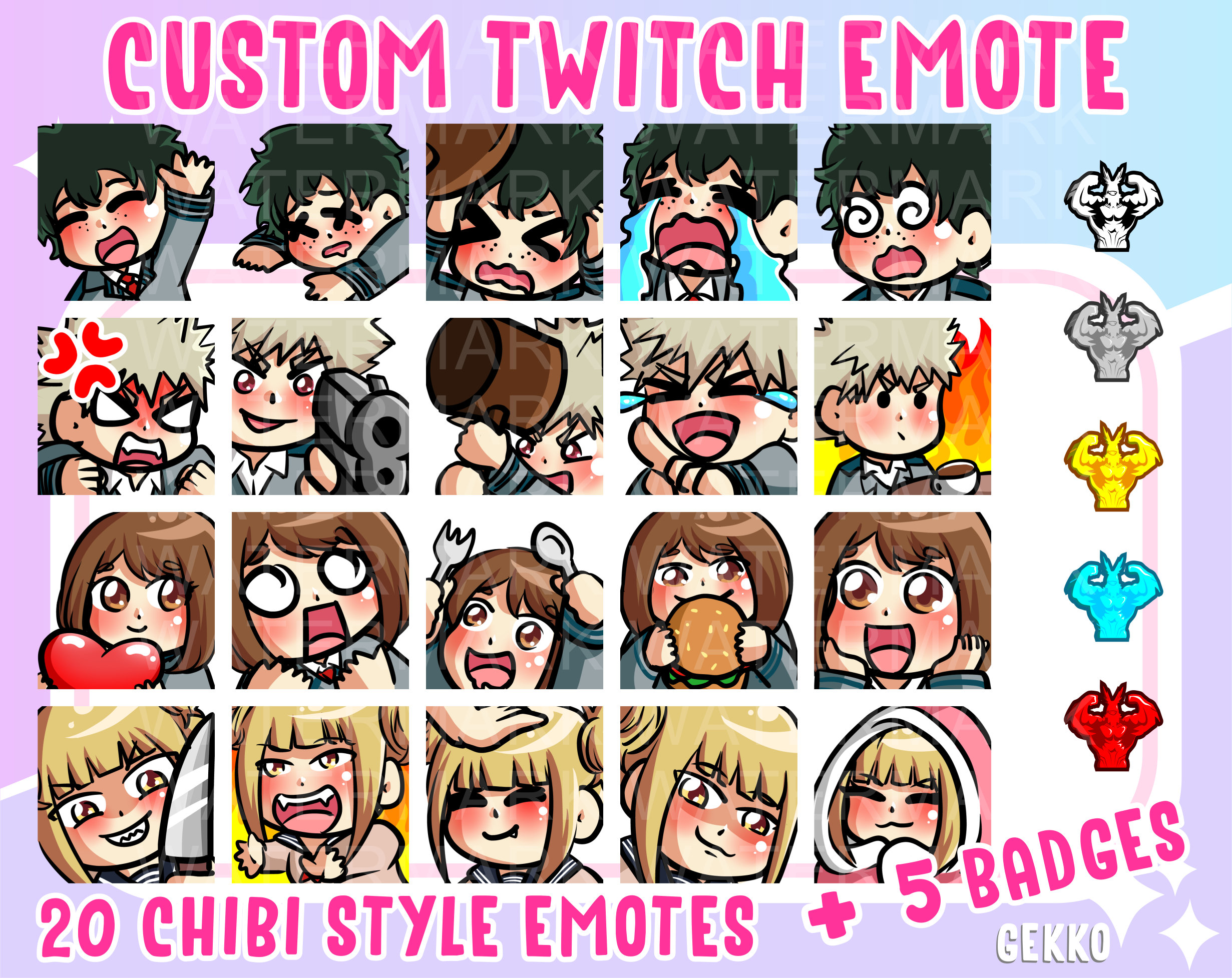 My Hero Academia Emotes Pack (deku, Bakugo, Uraraka, Toga) - Etsy