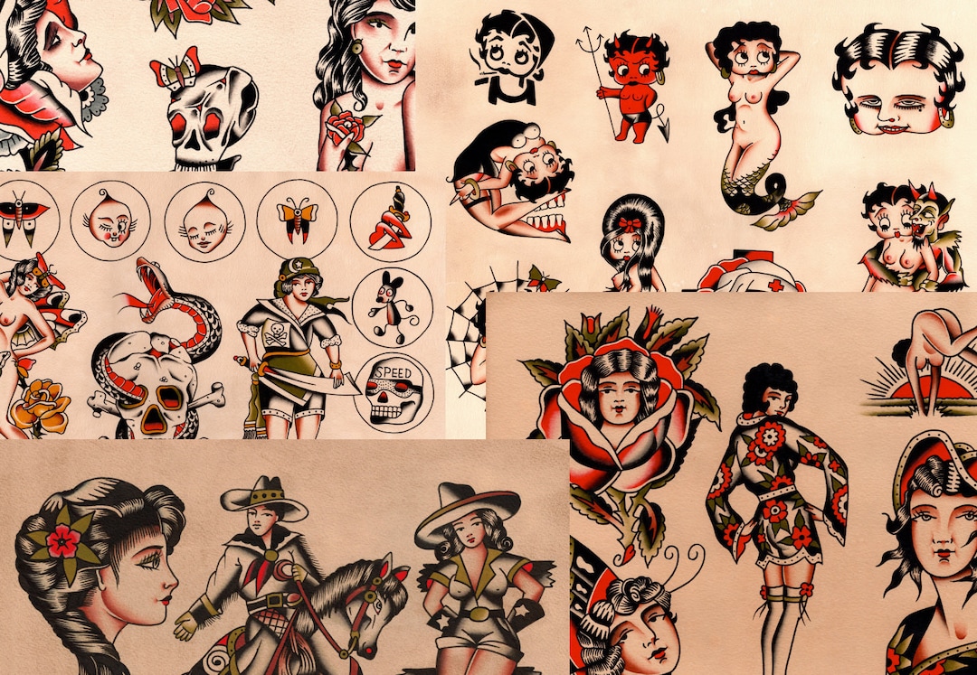 200 + Traditional Tattoo Flash Designs by Jaboc - Etsy