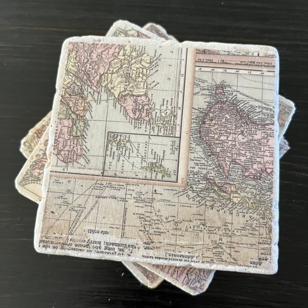 Vintage Map Stone Coasters - Set of 4 - Etsy