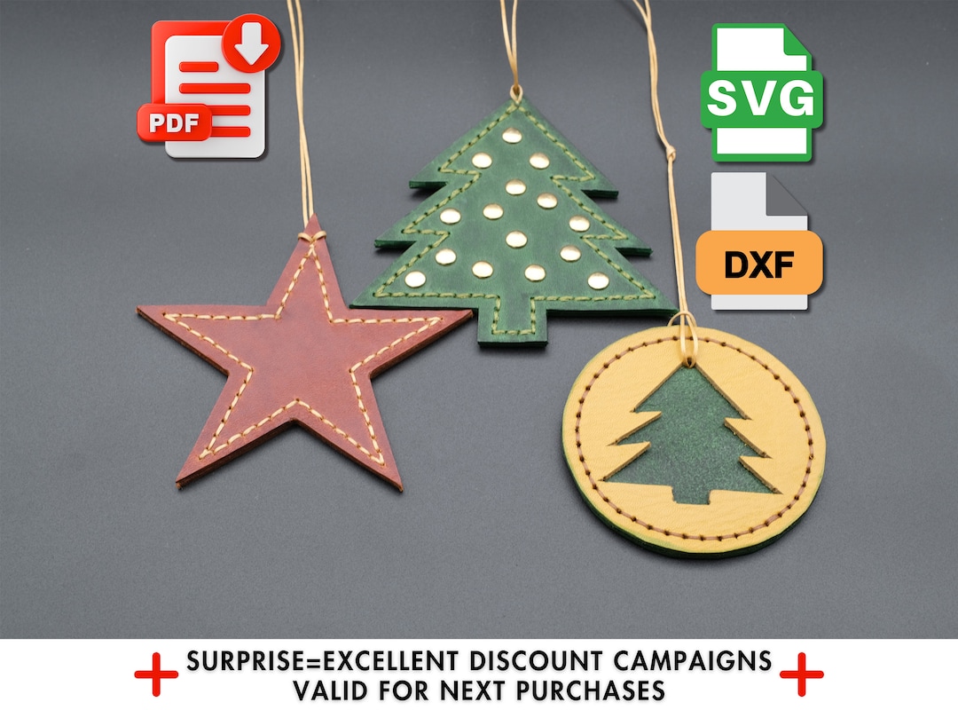 Leather Christmas Tree Ornaments Bundle, Leather Noel Pattern, Leather ...