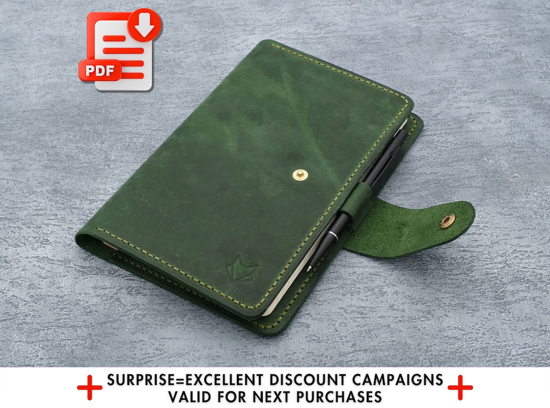 A5 Notebook Leather Cover Pattern, DIY Leather Template, Leathercraft ...