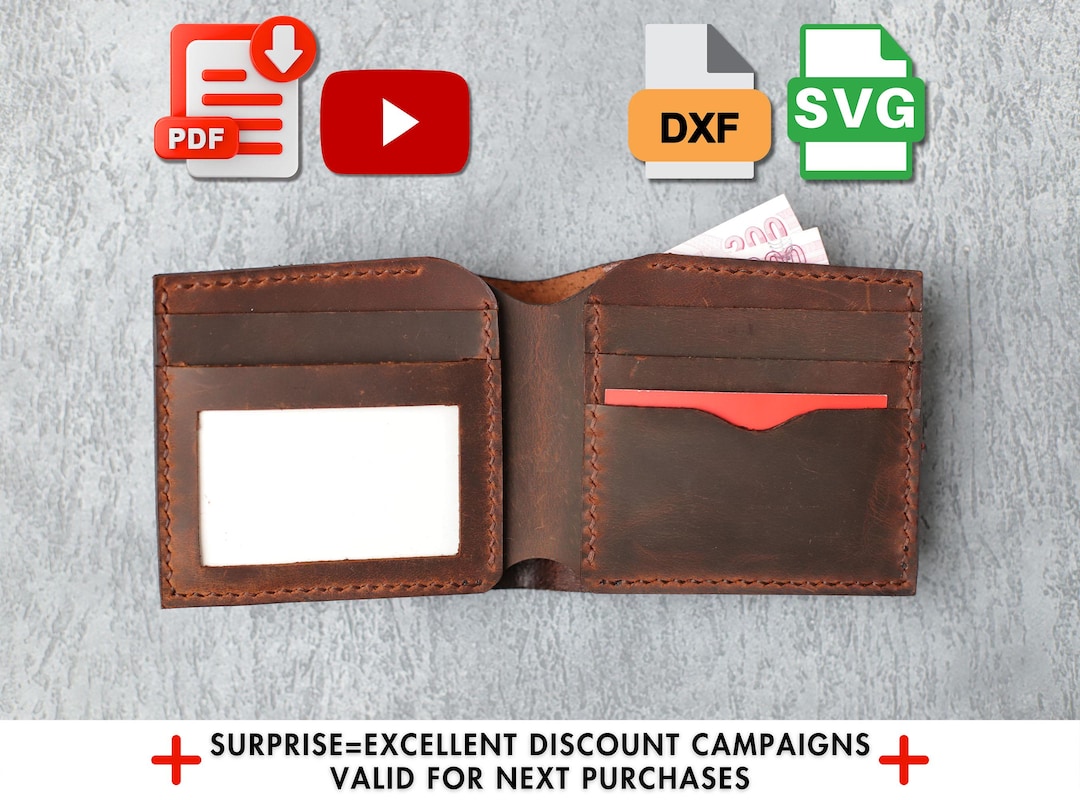 Leather Wallet Pattern, ID Window, Pdf Svg Dxf Templates, DIY Craft Kit ...