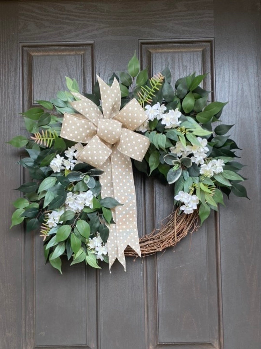 Neutral Every Day Wreath for Your Front Door, Farmhouse Wreath, Ficus ...