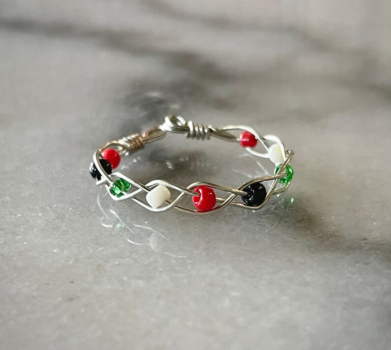 Palestine Flag Colors Braided Bead Ring Wire Wrapped Seed Bead ...
